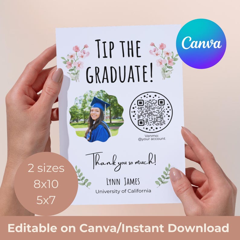 Editable Graduation QR Code Sign: College Fund Scan to Pay (digital ...