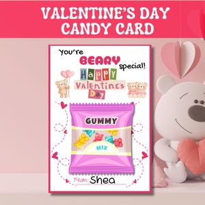 Printable Valentine’s Day Candy Card, Bear Gummies Card for School ...