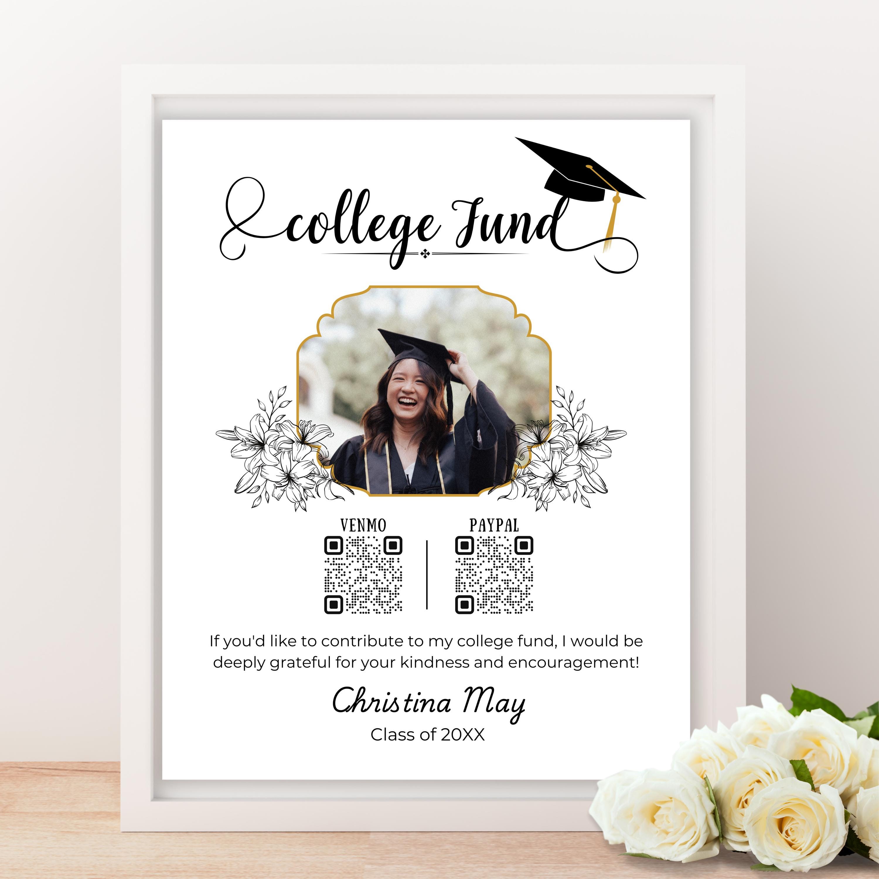 EDITABLE College Fund QR Code Sign Template With Photo– High School ...