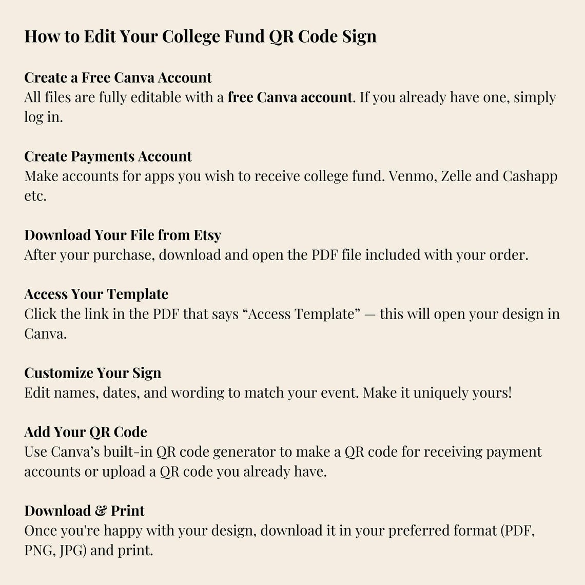 EDITABLE College Fund QR Code Sign – High School Graduation Party ...