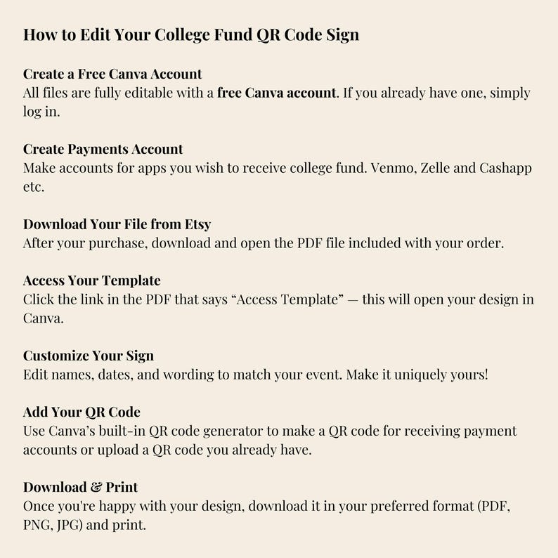 EDITABLE College Fund QR Code Sign – High School Graduation Party ...