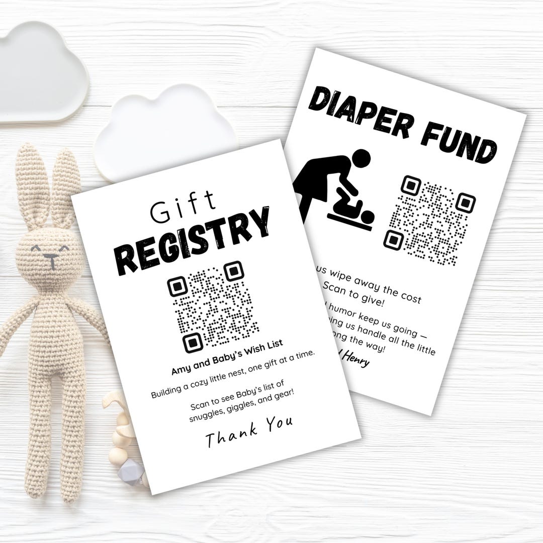Babyparty QR-Code-Karte: Wunschliste & Windelkasse - Bearbeitbare Canva ...