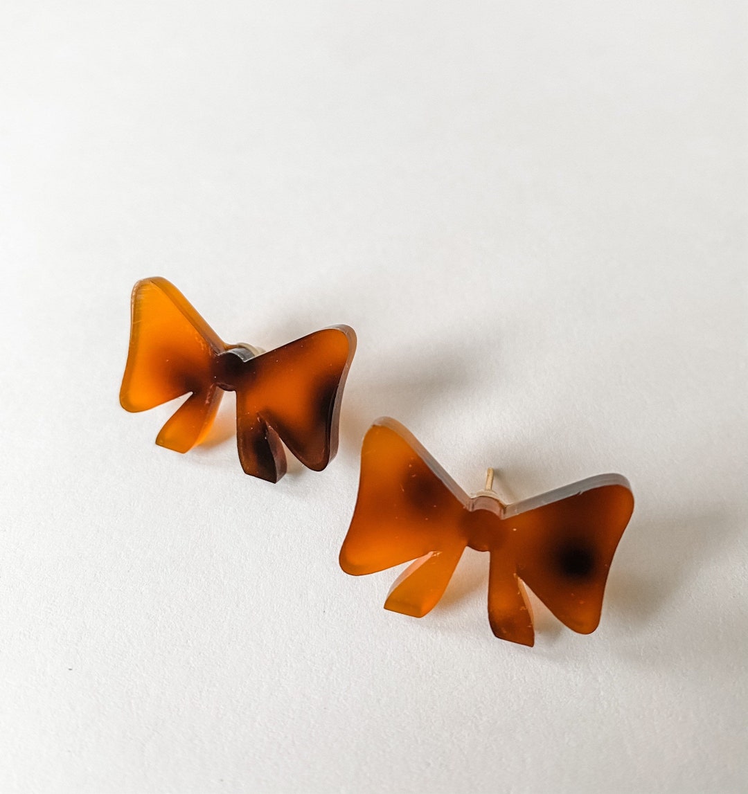 TORTOISE SHELL BOW Earrings, Acrylic - Etsy