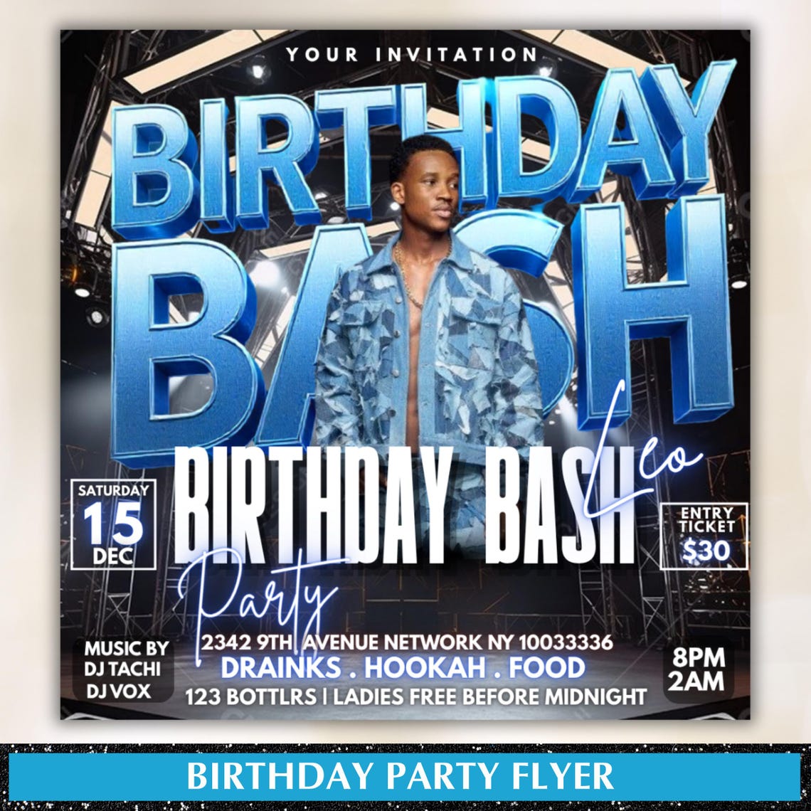 Men's Birthday Bash Flyer: Event, Club, Party Template (canva Template ...