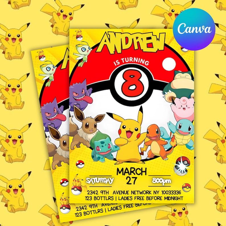 Editable Pokémon Birthday Invitation Template – Customizable Party ...