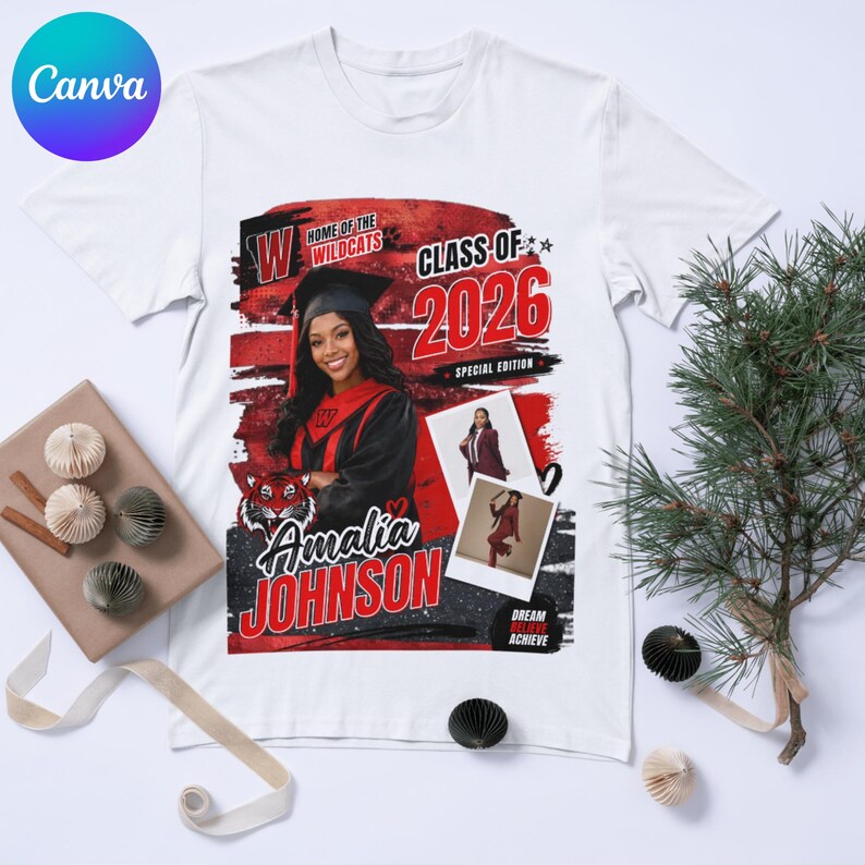 Graduation Magazine T-shirt Design Template, Canva Senior Photo Shirt ...