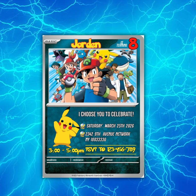 Editable Pokémon Birthday Invitation Template – Customizable Party ...