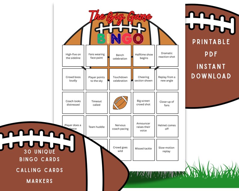 Football Bingo Game | 30 Printable Cards for Sports Party (digital ...
