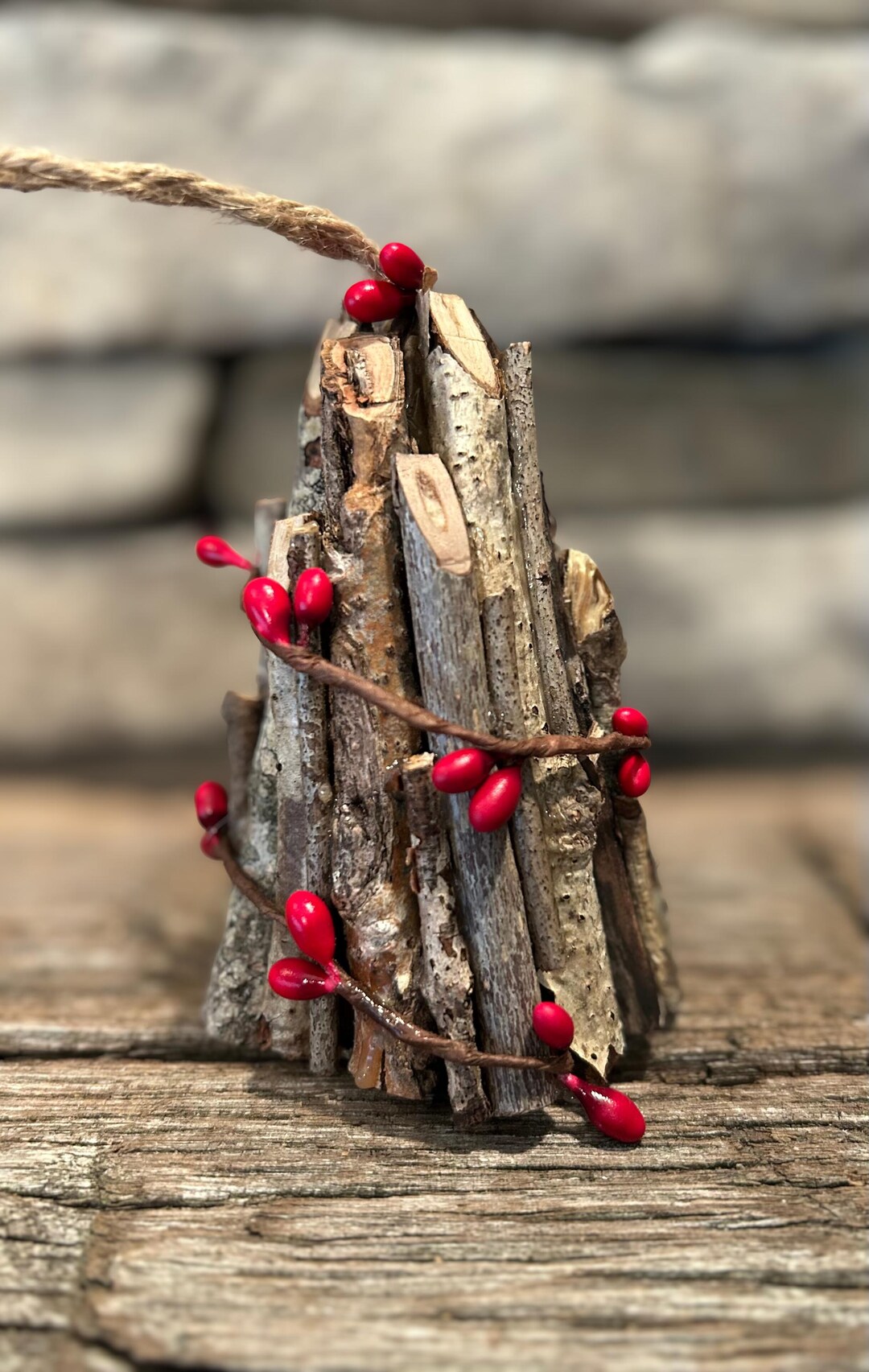 Mini Rustic Wooden Holly Tree Ornament - Etsy