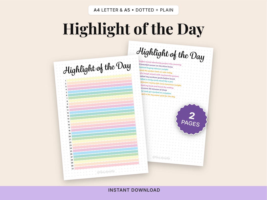 Highlight of the Day Printable – Daily Reflection Worksheet (PDF) - Etsy