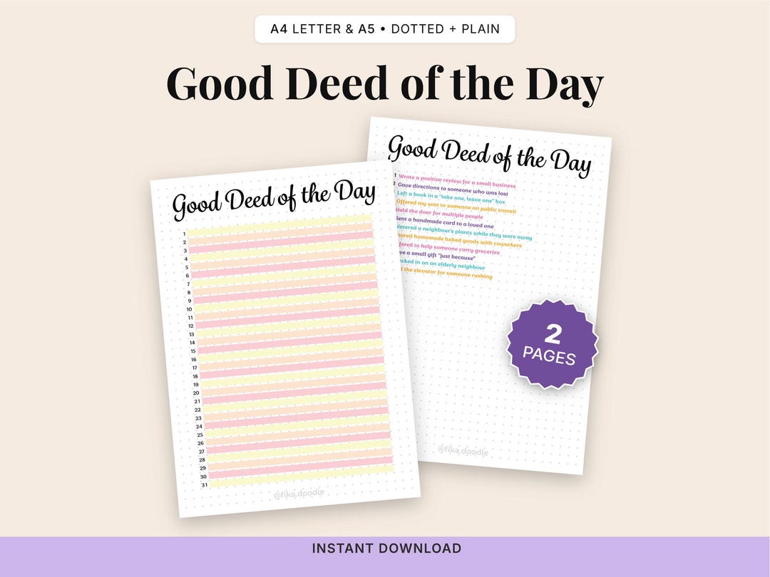 Kindness Tracker Printable – Good Deed Planner, Self-care Worksheet ...
