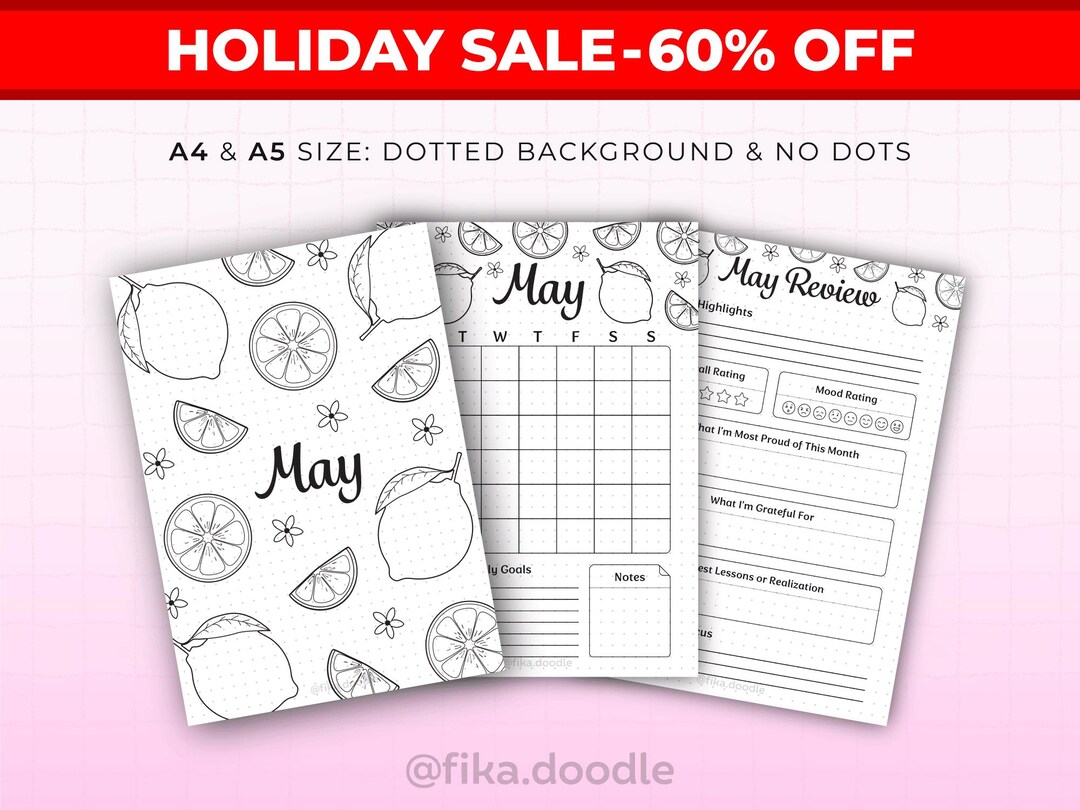 May Title Page, Calendar, Monthly Review - Lemons, Fruit Theme - Bullet ...