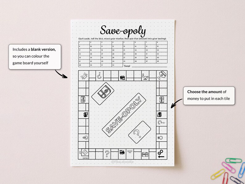 Save-opoly Savings Challenge Printable | Fun Money Saving Game | Budget ...