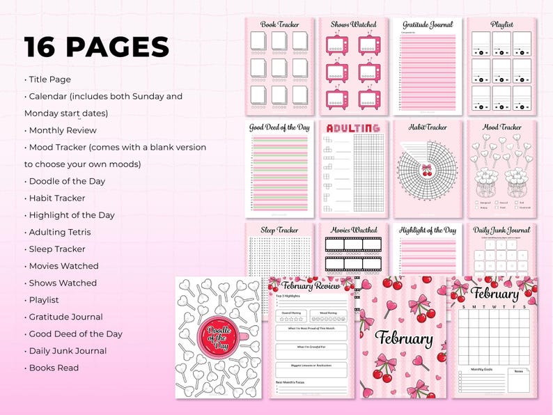 February Journal Bundle – Bows & Cherries Theme (digital Download) - Etsy