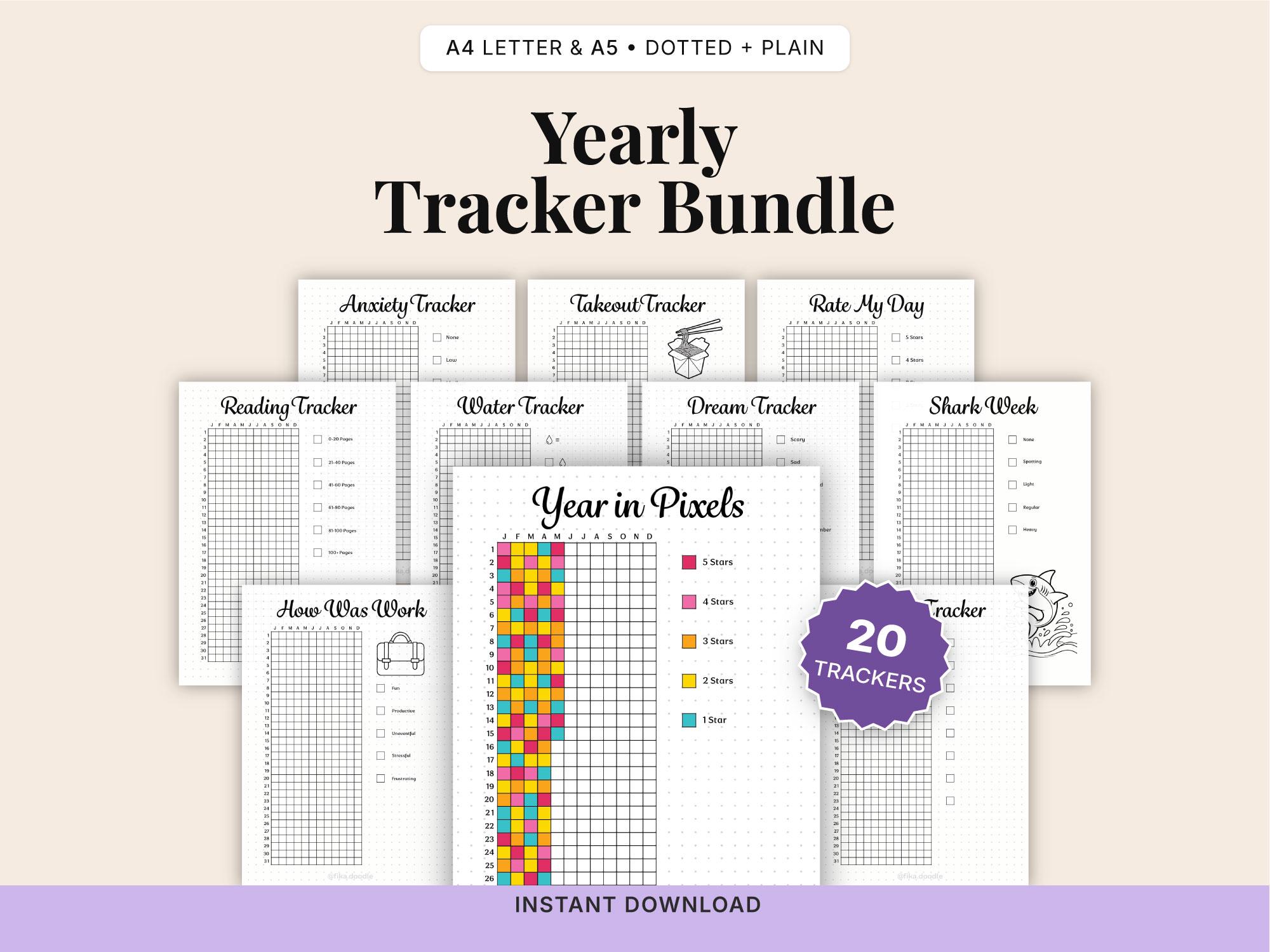 Yearly Tracker Bundle Printable | Annual Habit, Mood & Goal Trackers ...
