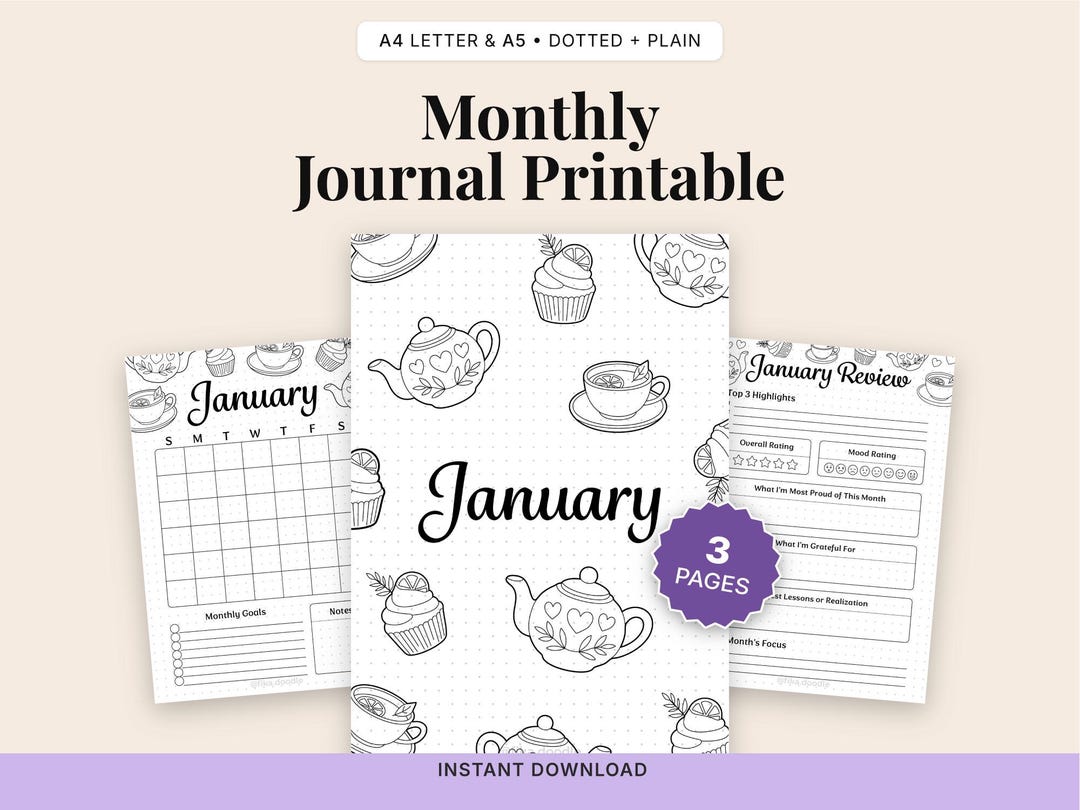 January Planner Set: Tea Cupcake Theme - A4 A5 Printable (digital ...
