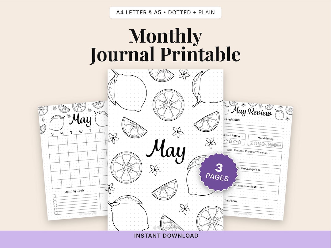 May Title Page, Calendar, Monthly Review - Lemons, Fruit Theme - Bullet ...
