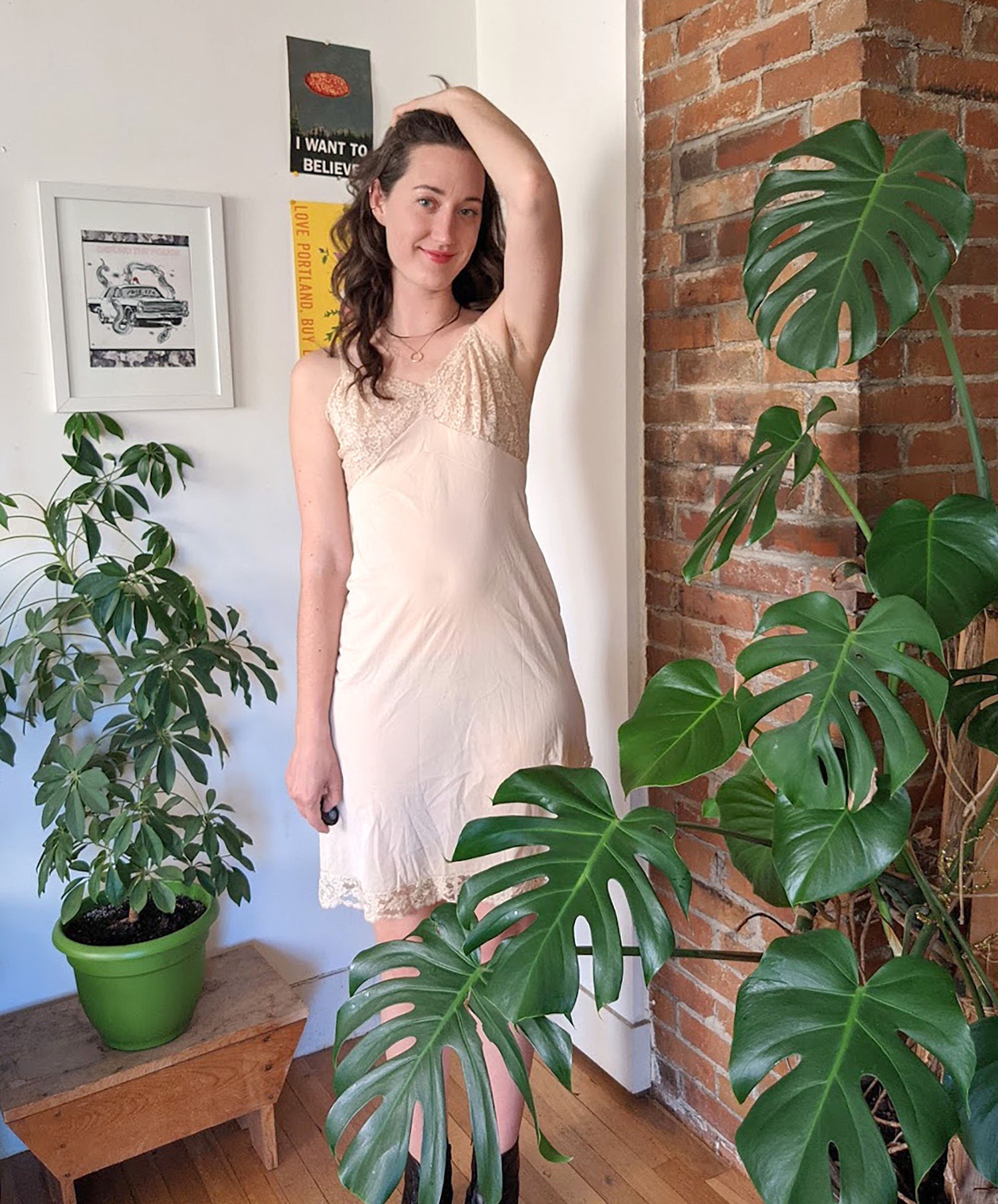 60s 70s Sheer Slip Dress Nightie • Lacy Beige Negligee Lingerie Full ...