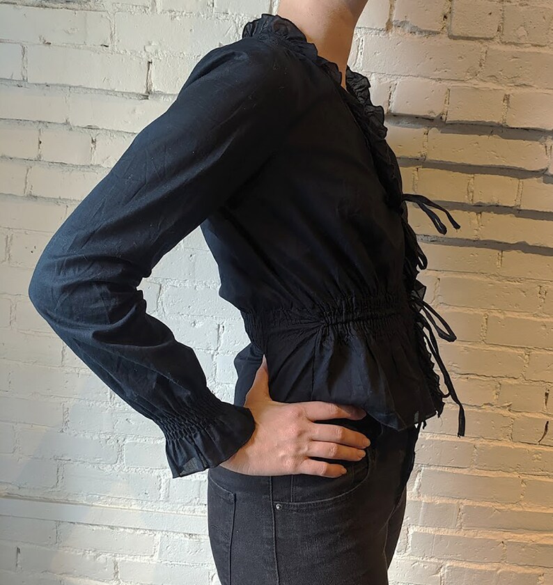 90s Sexy Black Tie Front Shirt • Spaghetti Ties Adjustable • Semi Sheer ...