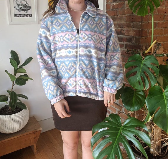 90s Geometric Fleece Jacket Pastel Southwest Blue Pink - Etsy