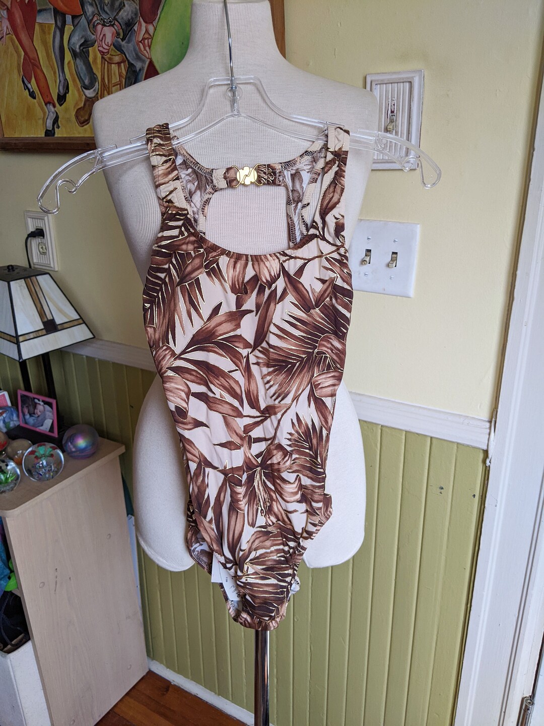 NWT Vintage Venus One Piece Swimsuit USA • Brown Gold Metallic • Low ...