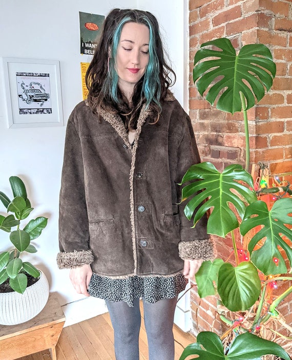 Vintage Brown Suede Jacket Faux Shearling Boho Hippie Skater - Etsy