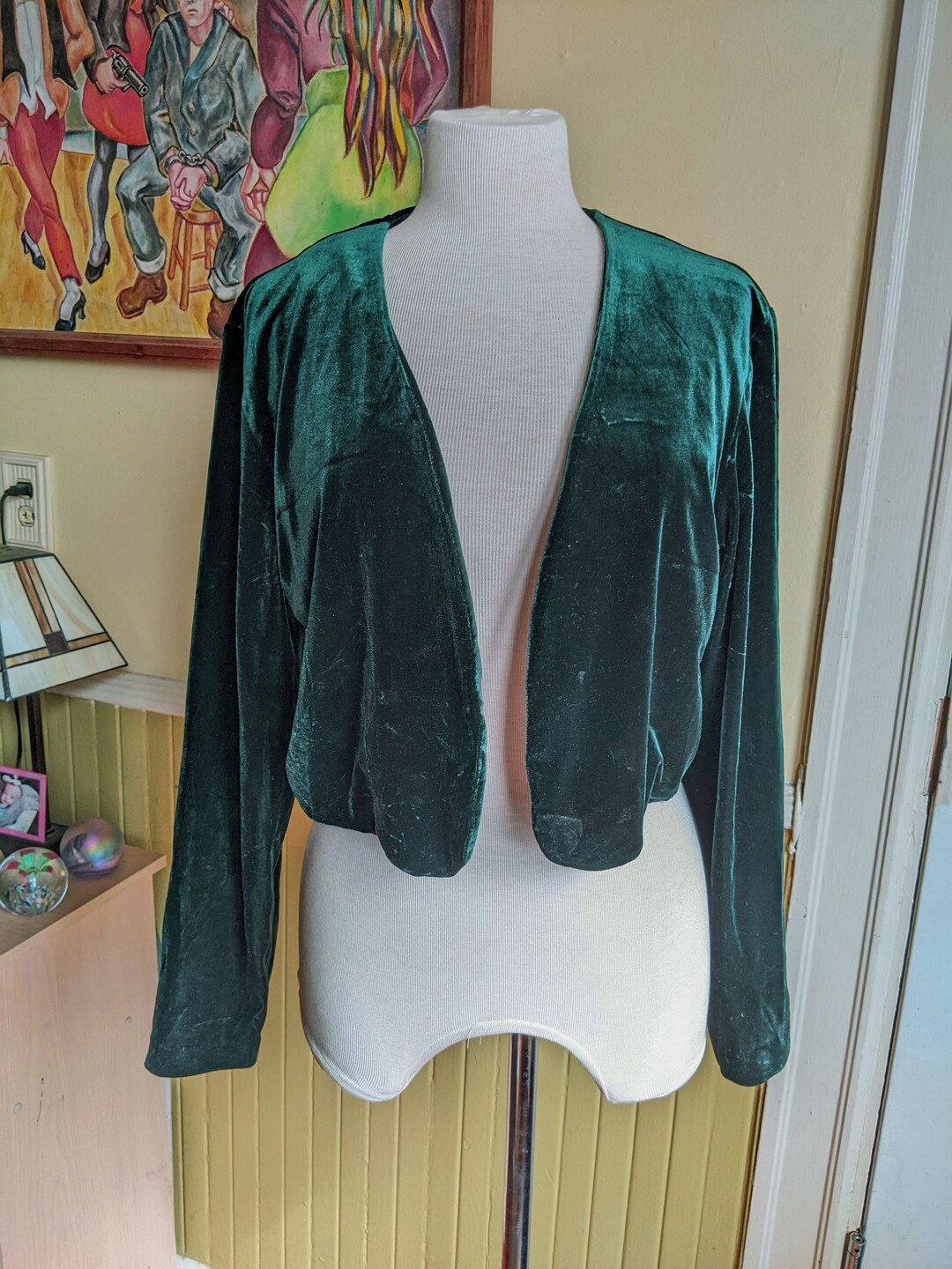 90s Green Velvet Crop Jacket Emerald Jewel Tone Long Sleeve - Etsy