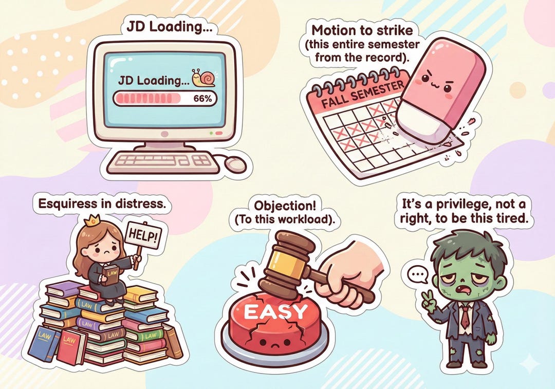 50 Funny Law School Stickers Bundle | Kawaii Legal Humor Digital ...