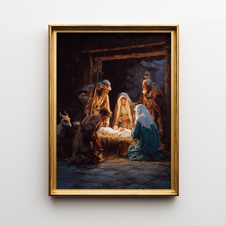 Jesus Birth Nativity Scene Satin Poster | Christian Art, Biblical Print ...