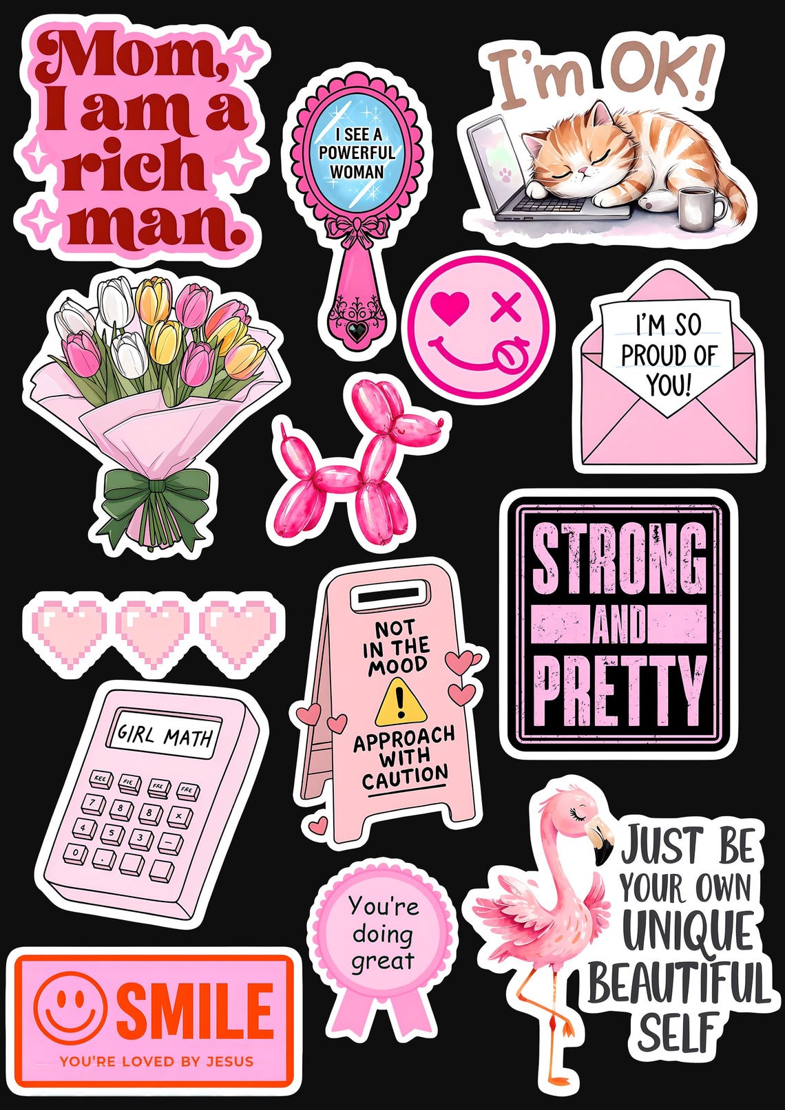 Pink Girl Math Stickers: Motivational Planner Decals (PNG Digital ...