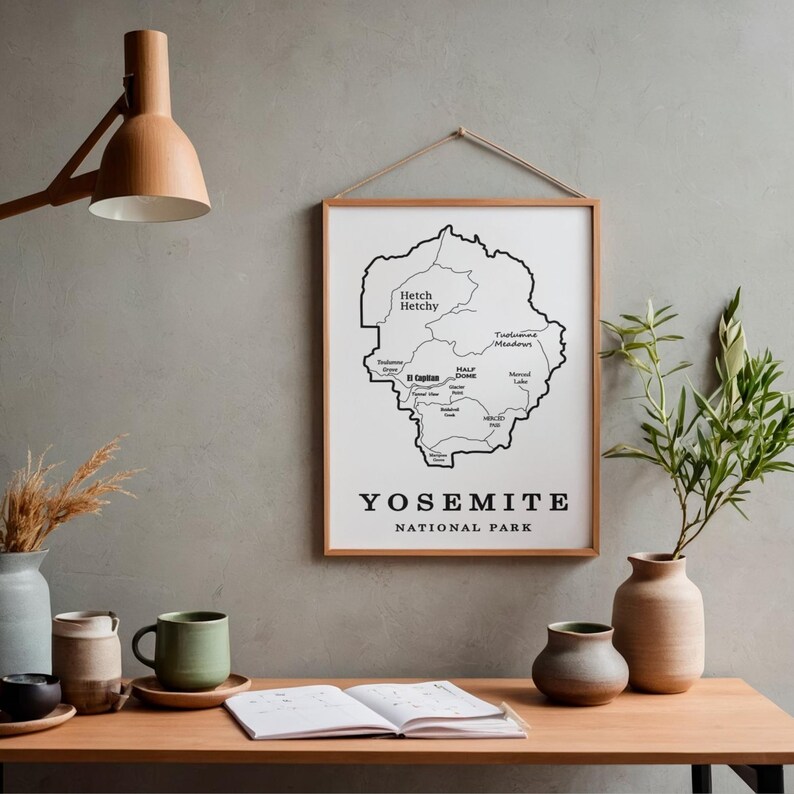 Yosemite National Park Map Poster | Travel Wall Art - Etsy