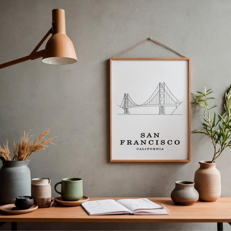 San Francisco California Golden Gate Bridge Poster | Travel Wall Art - Etsy