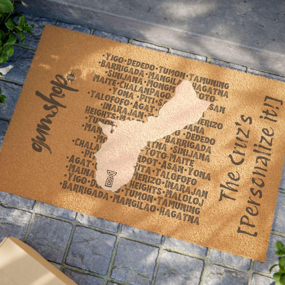 Guam Map Doormat | Island Outline With Village Names, Coir Welcome Mat ...