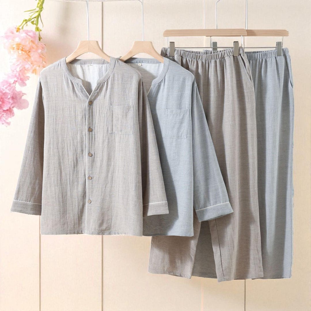 Men’s Tencel Linen Pajama Set | Lightweight Cardigan Loungewear ...