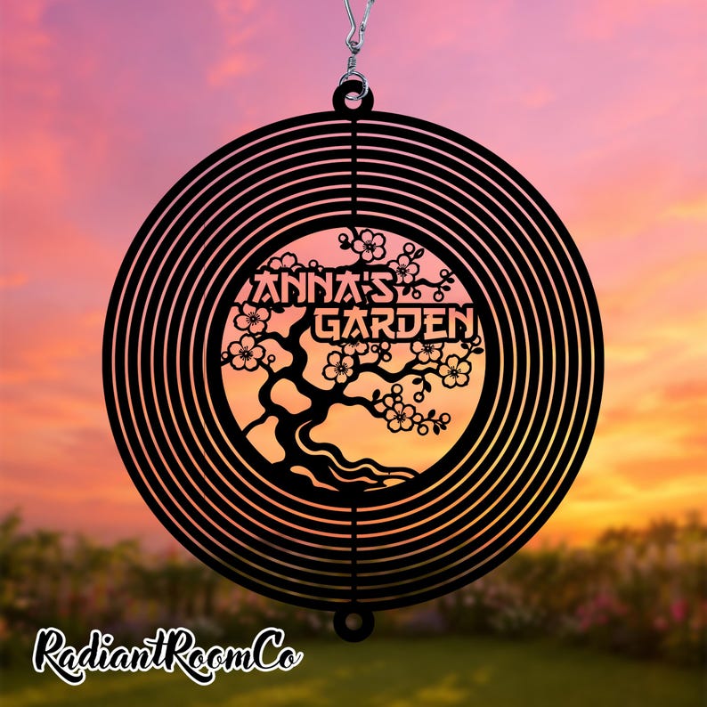 Custom Cherry Blossom Metal Wind Spinner, Personalized Bonsai Garden ...