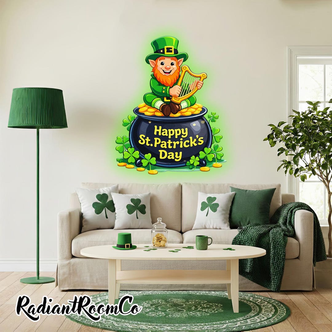 St. Patrick's Day Printed Metal Wall Art LED Light, Leprechaun Holding ...