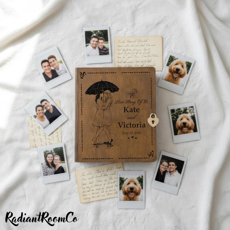 Personalized Memory Book for Lesbian Couple, Engraved Wooden Keepsake ...