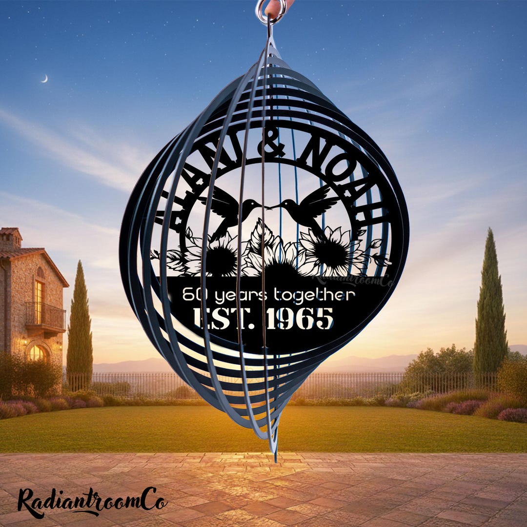 Custom 60th Anniversary Metal Wind Spinner, Personalized Golden Wedding ...