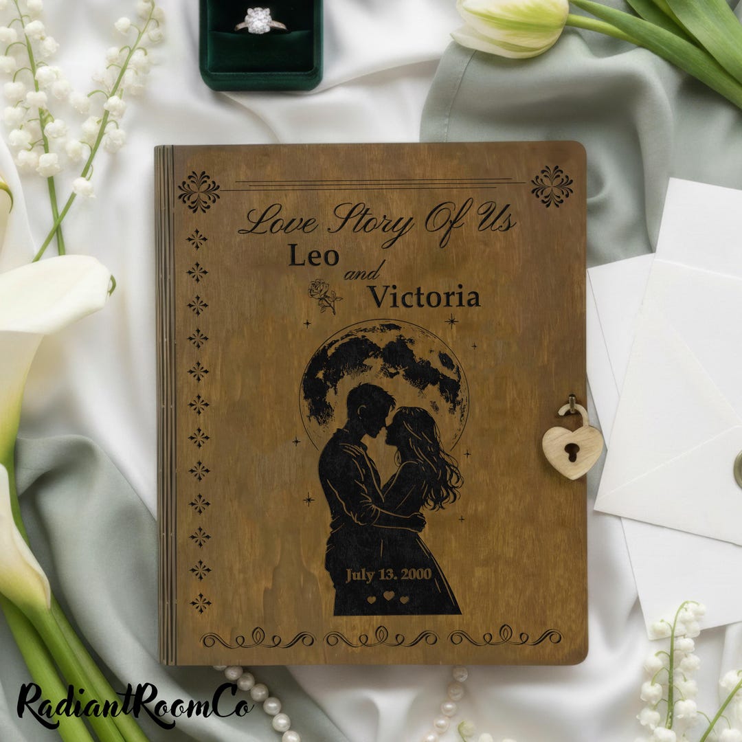 Personalized Memory Book for Couple, Customized Engraved Wooden ...
