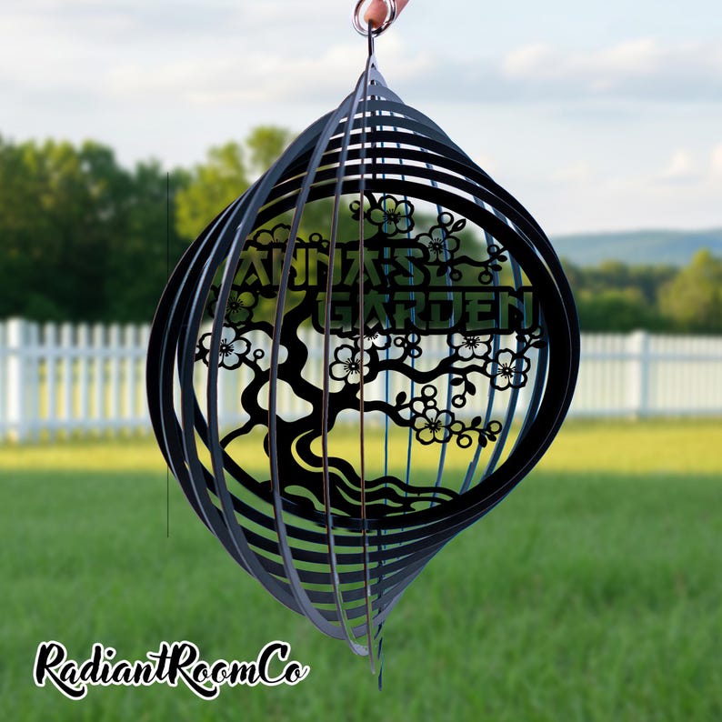 Custom Cherry Blossom Metal Wind Spinner, Personalized Bonsai Garden ...