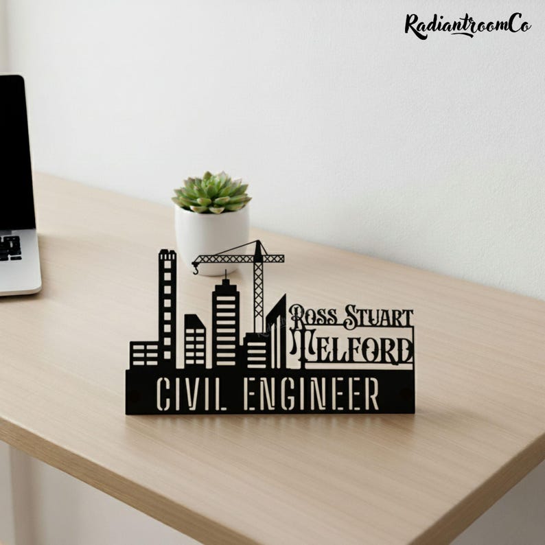 Personalized Civil Engineer Wooden Desk Name Plate, Custom Metal Name ...