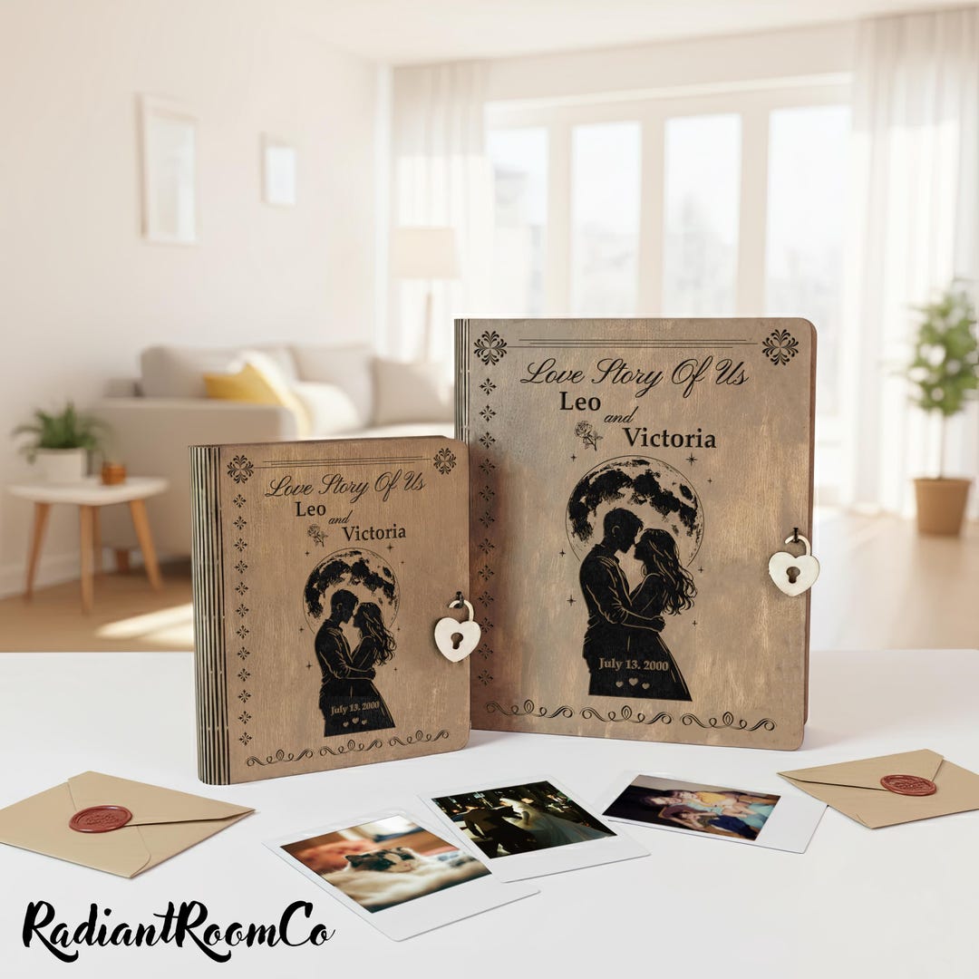 Personalized Memory Book for Couple, Customized Engraved Wooden ...
