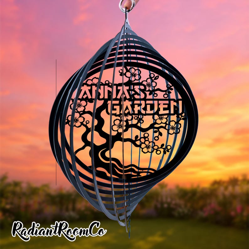 Custom Cherry Blossom Metal Wind Spinner, Personalized Bonsai Garden ...