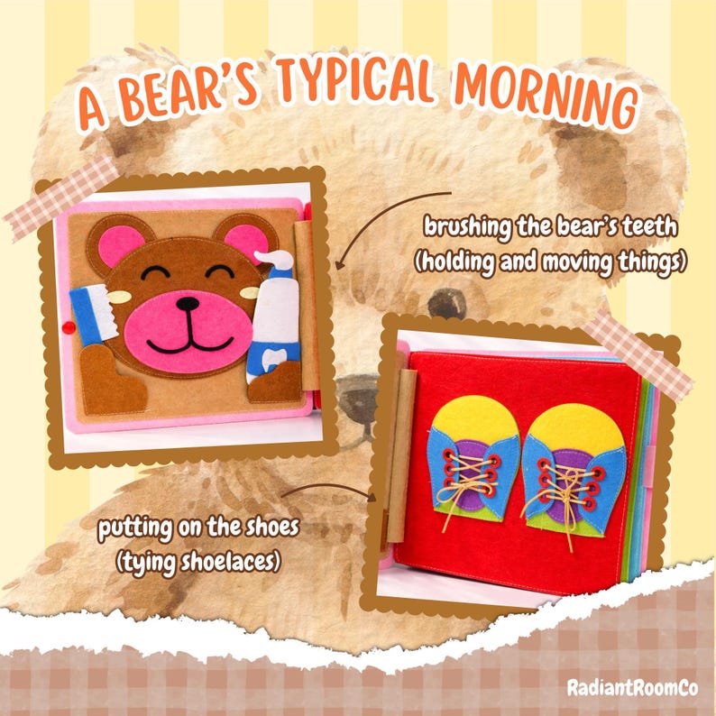 Bear Felt Busy Book - Custom Sensory Educational Toy for Montessori ...