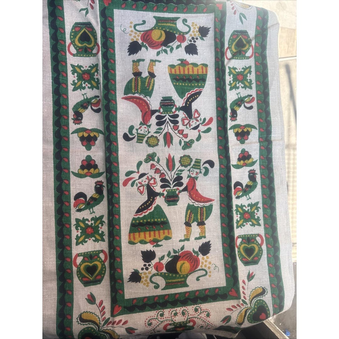 Parisian Prints Vintage Linen Kitchen Tea Towel Pennsylvania Dutch Folk ...