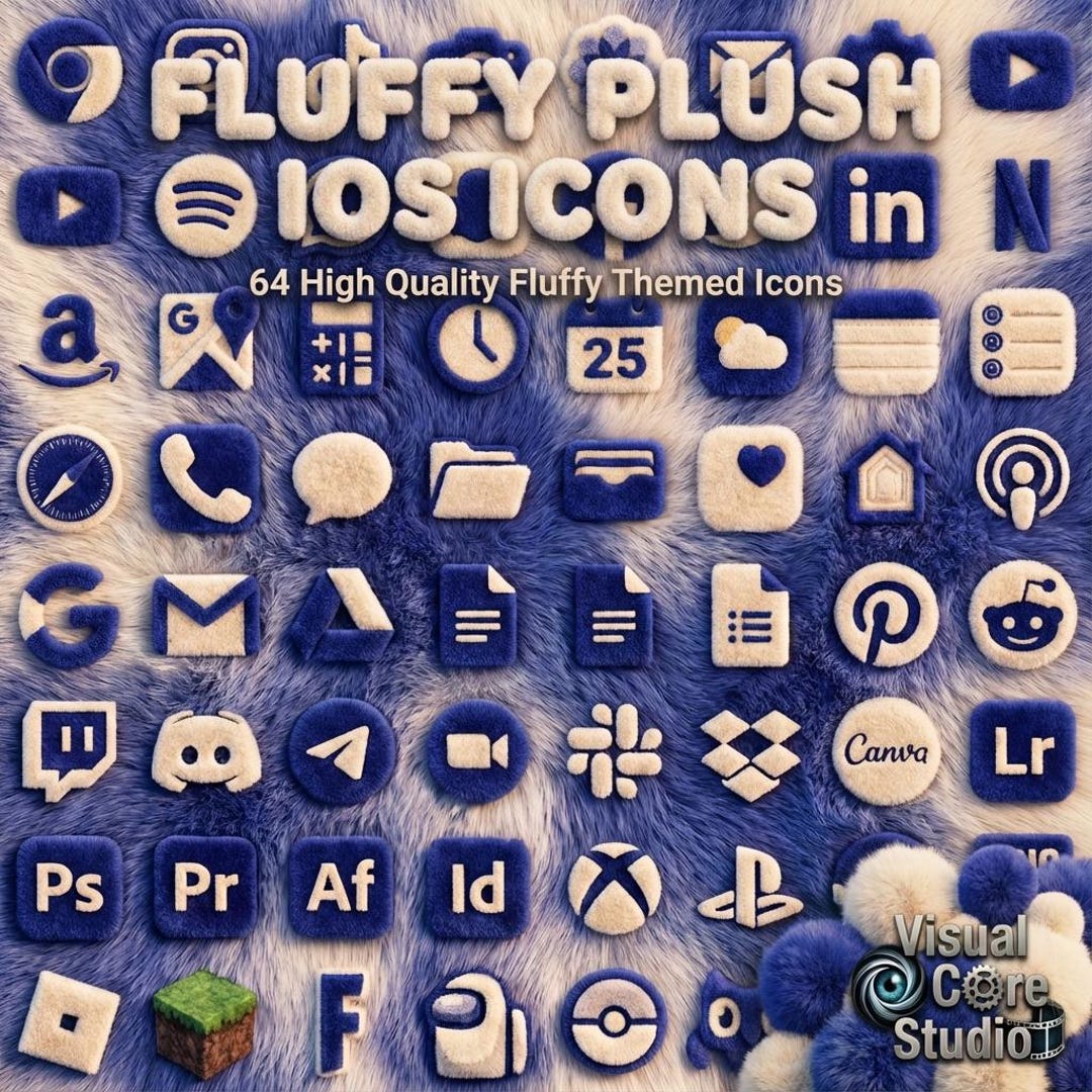 Fluffy Plush App Icons | Blue & White Ios Android Theme (digital ...