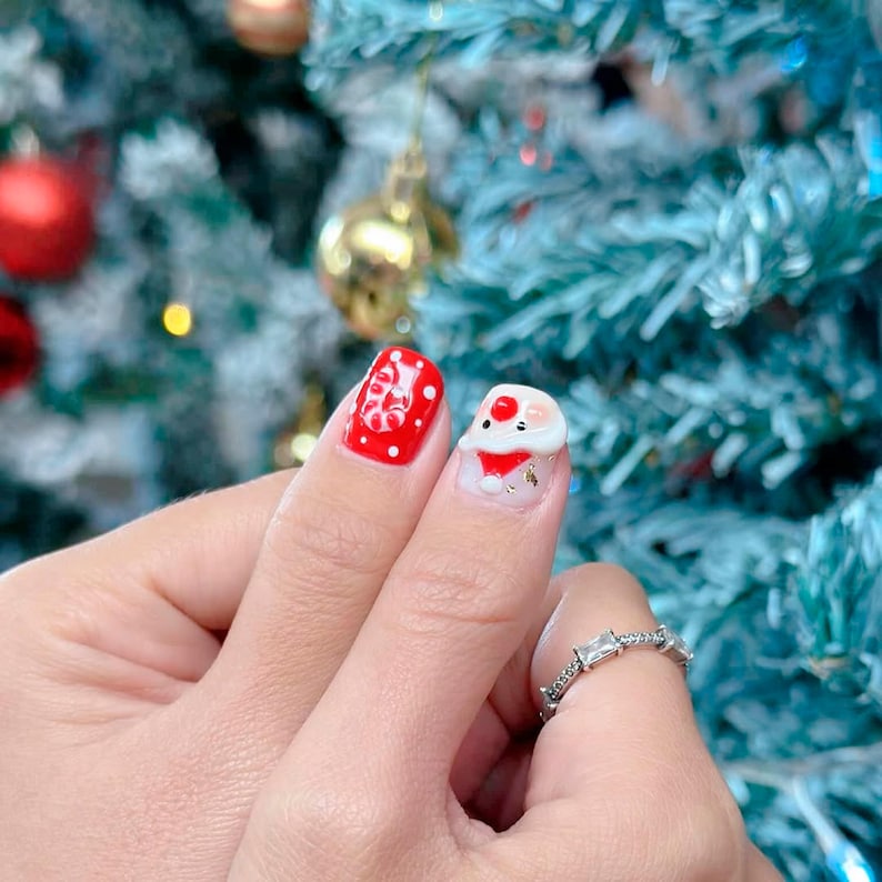 Christmas Press on Nails: Reindeer, Tree, Festive Holiday Nail Art - Etsy