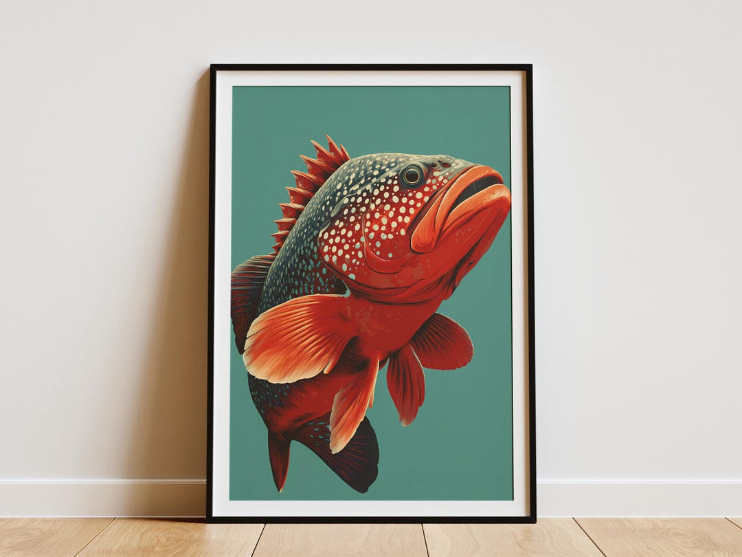 Hawaiian Grouper Fish Art Print Vibrant Marine Life Poster for Beach ...