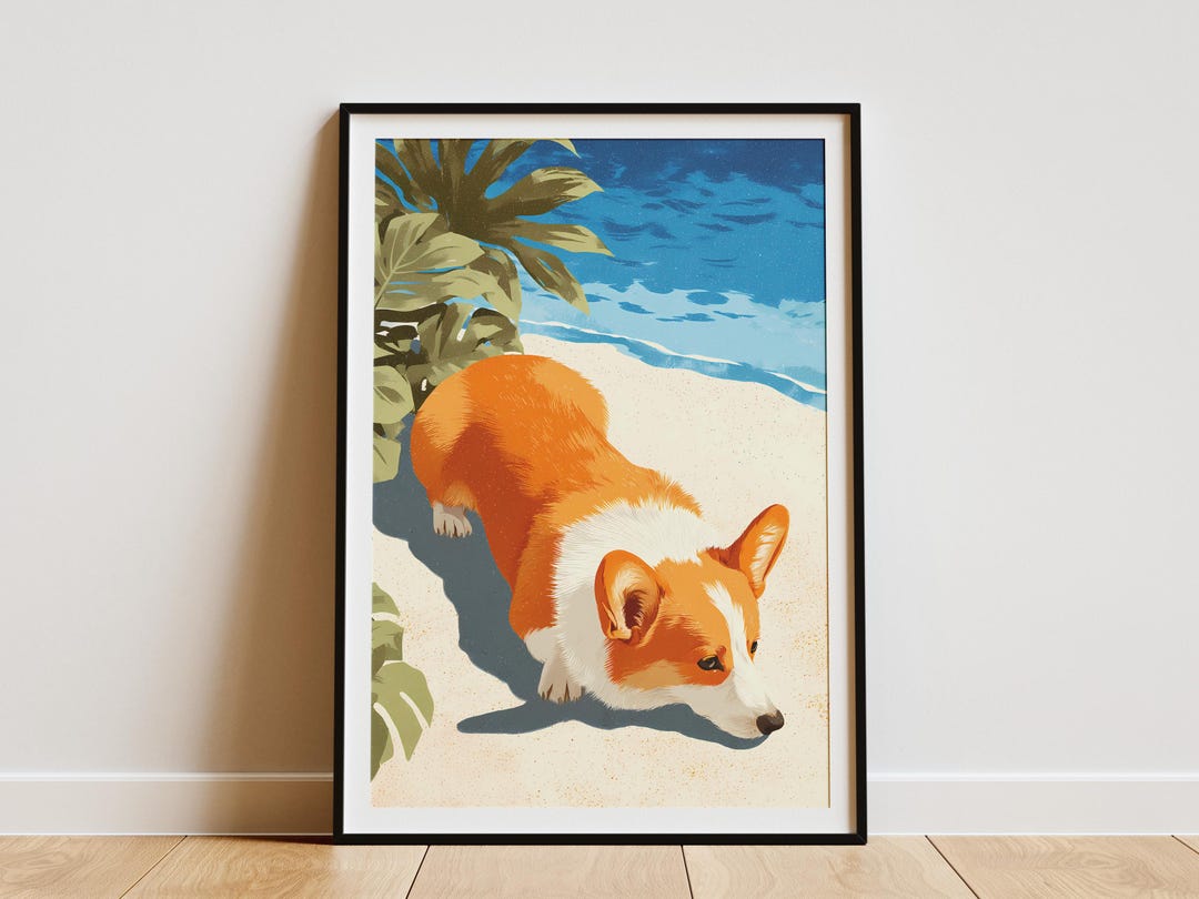 Pembroke Welsh Corgi Dog Beach Art Print Hawaii Tropical Wall Decor ...