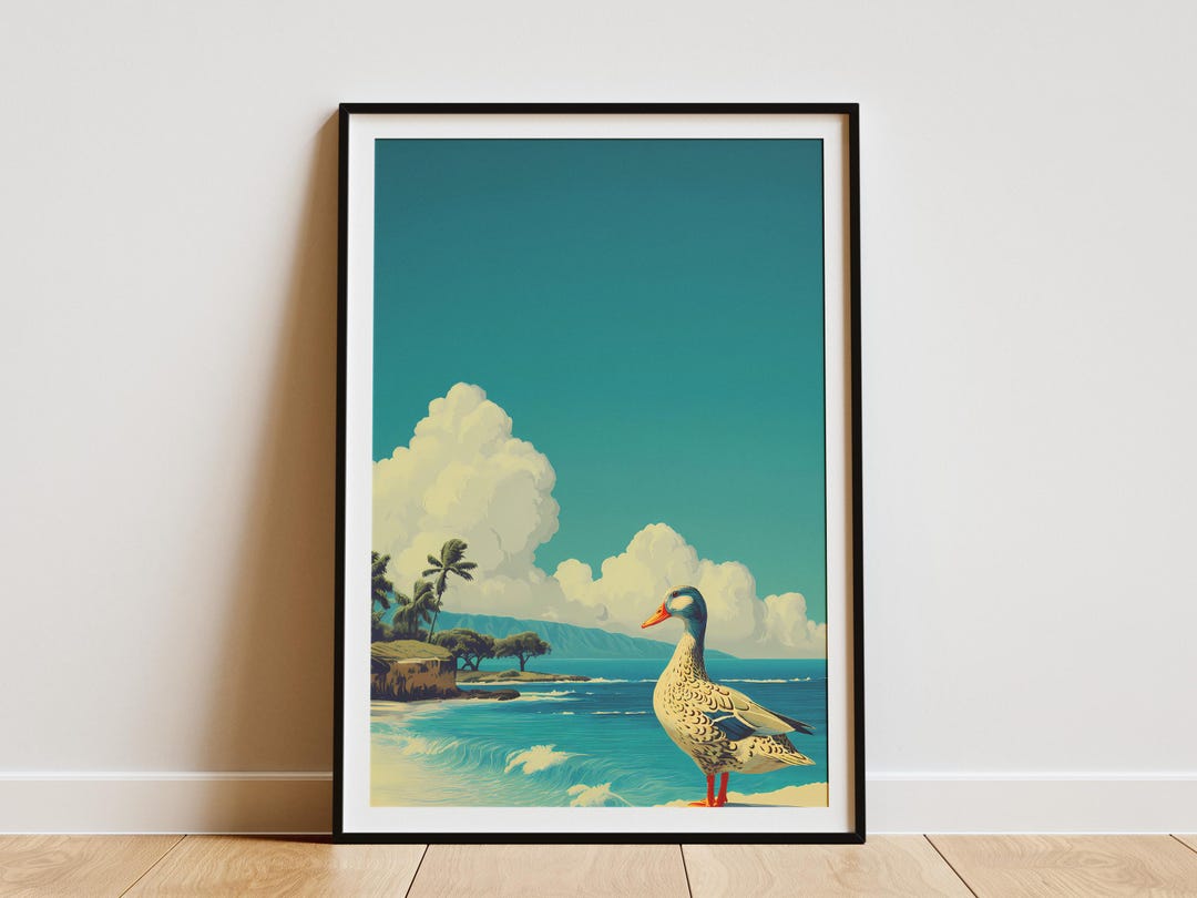 Hawaiian Duck Koloa Maoli Vintage Travel Poster Hawaii Beach Ocean Art ...